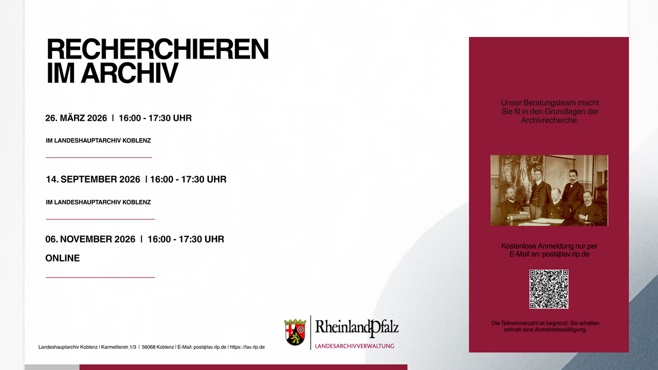 Recherchieren im Archiv. Neue Termine für Einführungsveranstaltungen ...